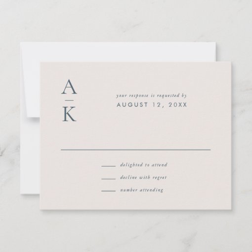 Simple Modern Navy Blue Monogram Wedding RSVP Card | Zazzle