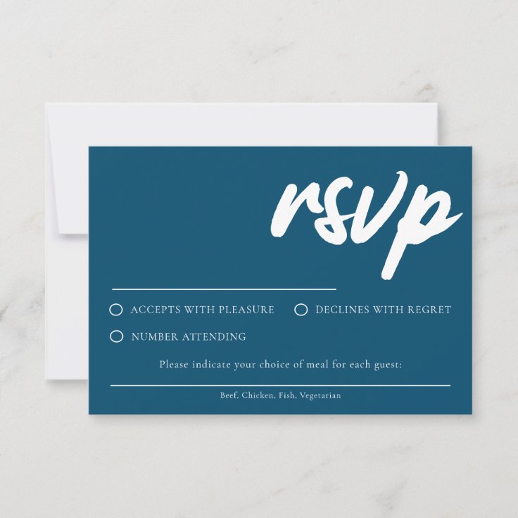Simple Modern Navy Blue RSVP card With Meal Choice | Zazzle