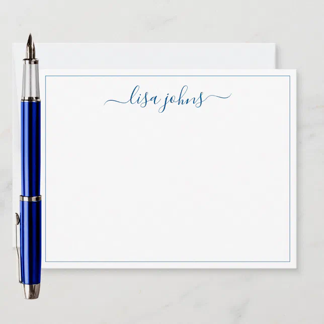Simple Modern Navy Blue Script Professional Flat Note Card | Zazzle