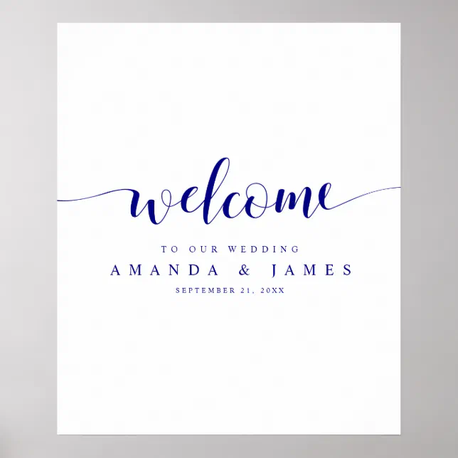 Simple Modern Navy Blue Script Wedding Welcome Poster | Zazzle