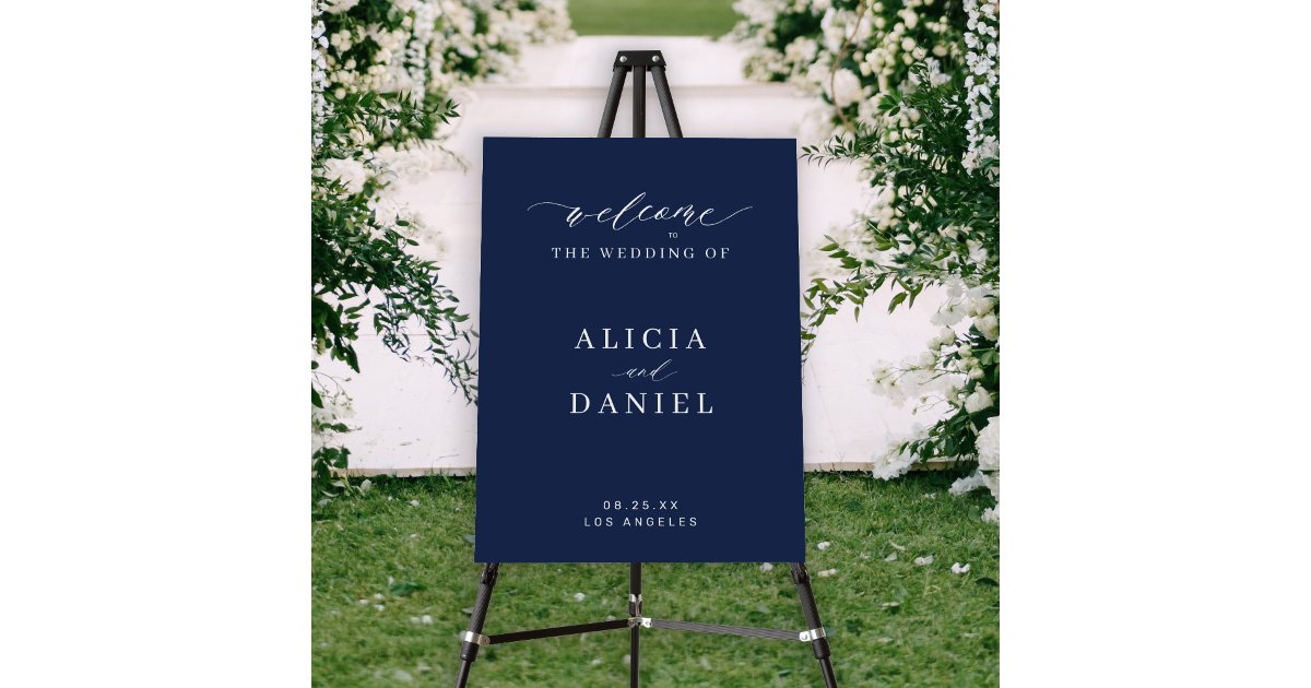 Simple modern navy blue wedding welcome sign | Zazzle