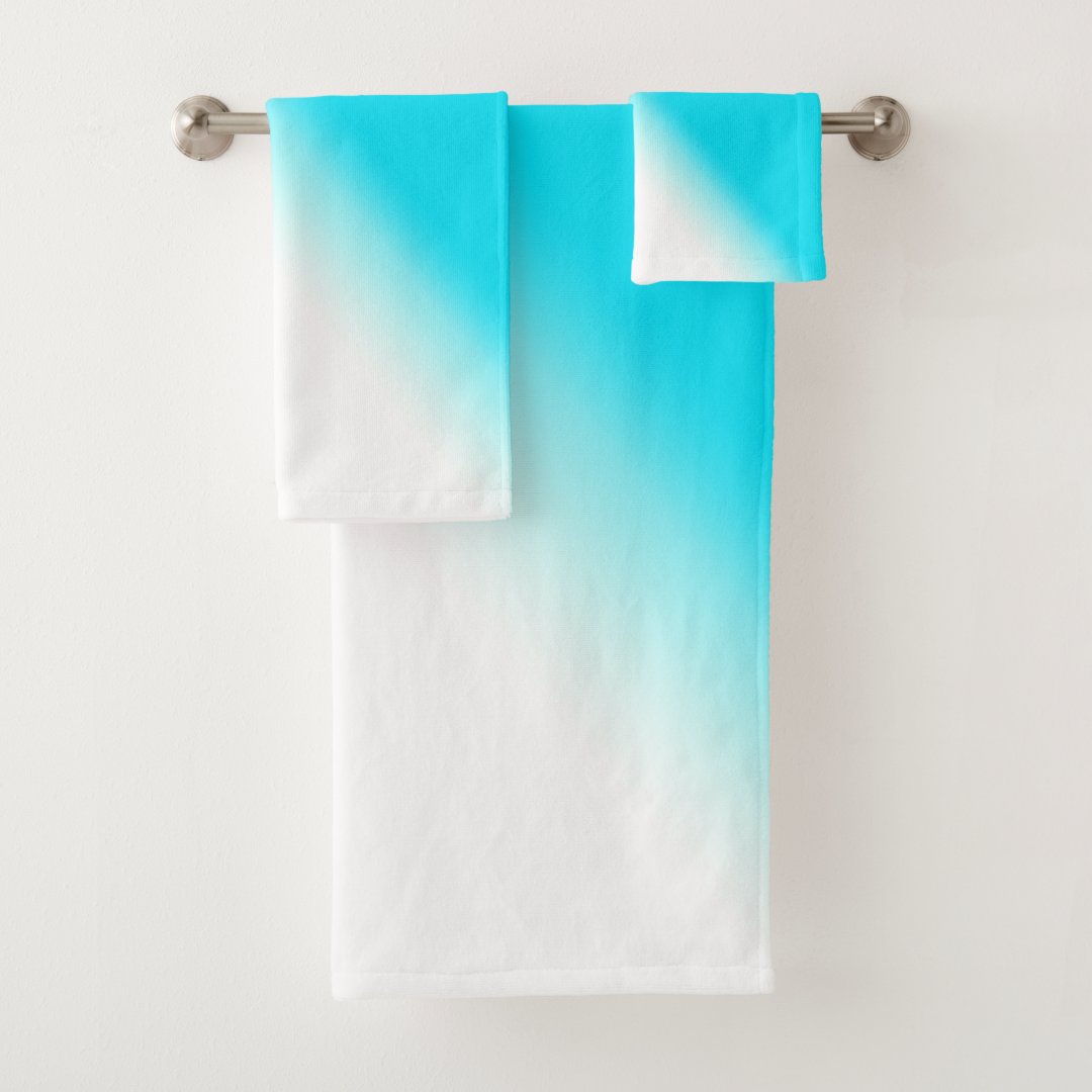 Simple Modern Neon Blue White Abstract Gradient Bath Towel Set | Zazzle
