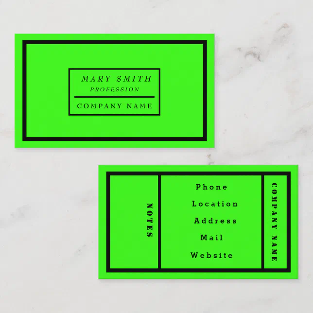 Simple Modern Neon Fluorescent Green Business Card | Zazzle