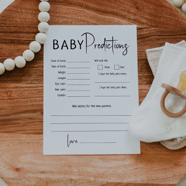 Simple Modern Neutral Baby Shower Predictions Card | Zazzle