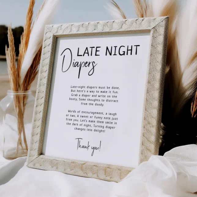 Simple Modern Neutral Late Night Diapers Sign | Zazzle