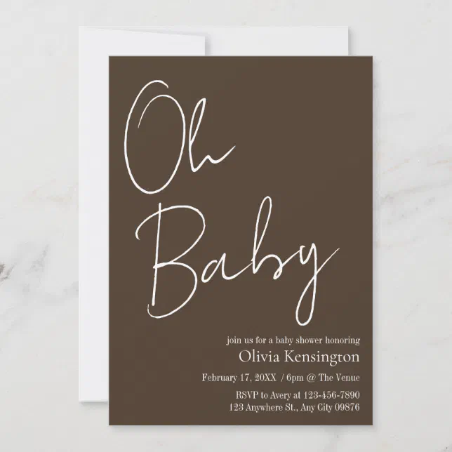Simple Modern Oh Baby Brown Baby Shower Invitation | Zazzle