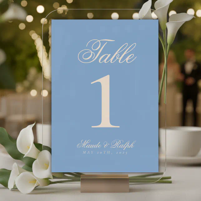 Simple Modern Old Money Pale Blue Wedding Table Number | Zazzle