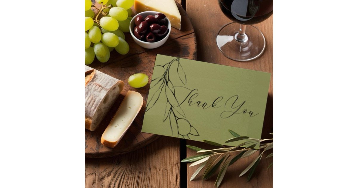 Simple Modern Olive Green Olive Branch Thank You Card | Zazzle