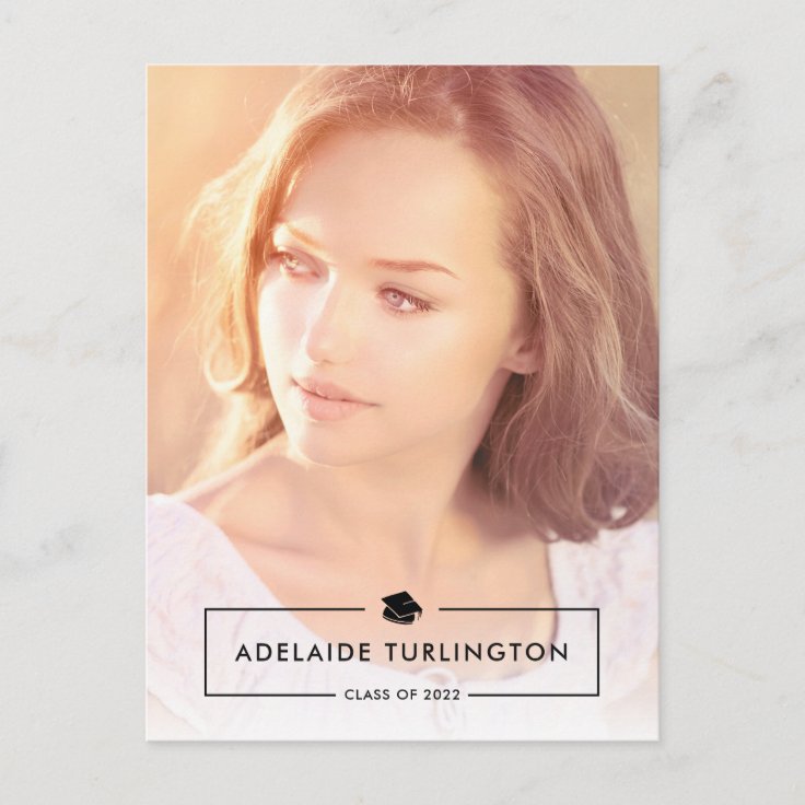 Simple Modern Overlay Full Photo Graduation Postcard | Zazzle