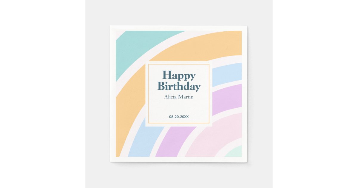 Simple Modern Pastel Rainbow Happy Birthday Napkins | Zazzle