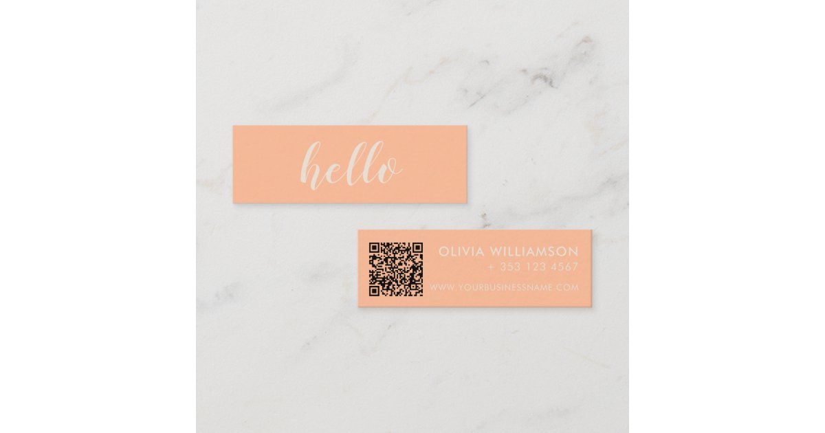 Simple Modern Peach Hello QR Code Mini Business Card | Zazzle