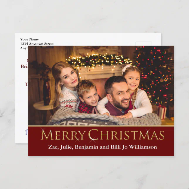 Simple Modern Personalized Photo Christmas Postcard | Zazzle