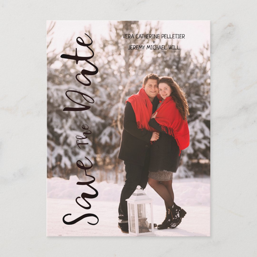 Simple Modern Personalized Photo Engagement Couple Postcard | Zazzle