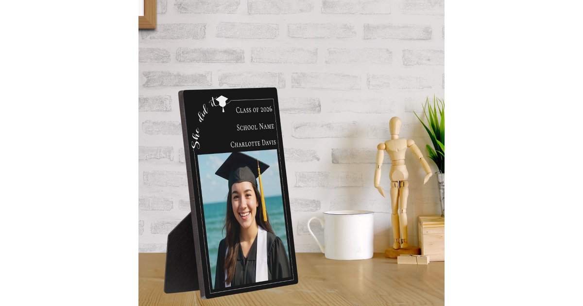 Simple modern photo black white Graduate Plaque | Zazzle