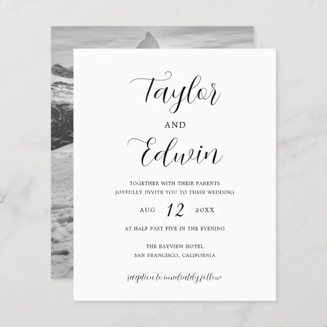 Simple Modern Photo Budget Wedding Invitation | Zazzle