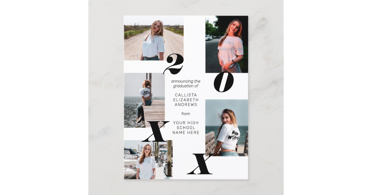 Simple Modern Photo Collage Graduation Announcement Postcard | Zazzle