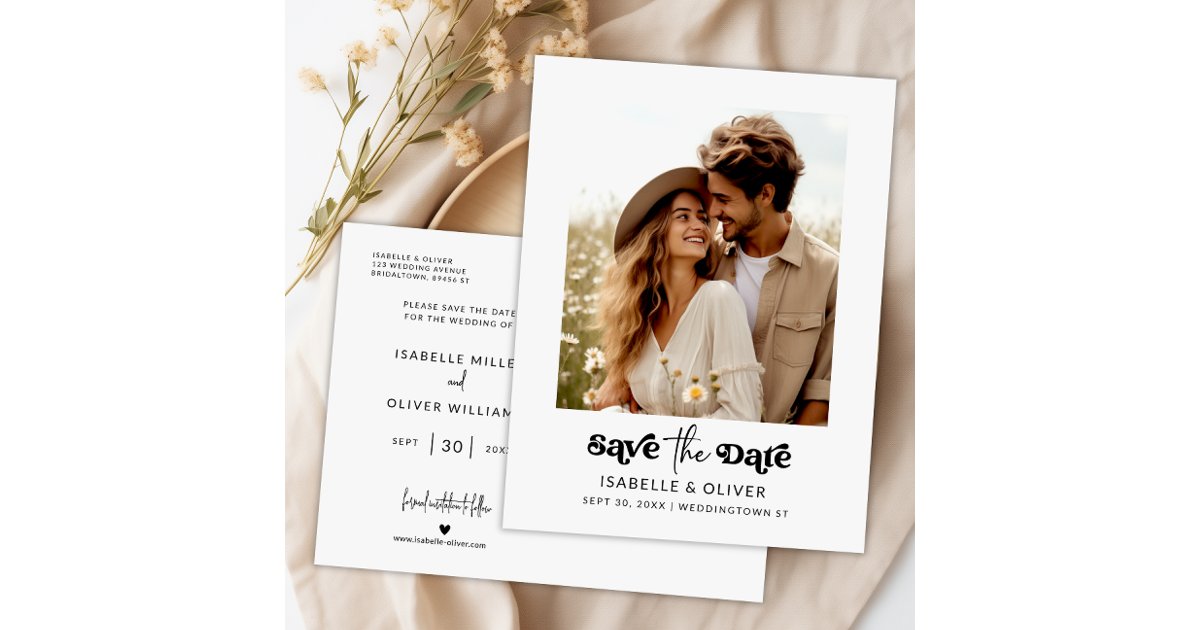 Simple Modern Photo Elegant Wedding Save the Date Invitation Postcard ...