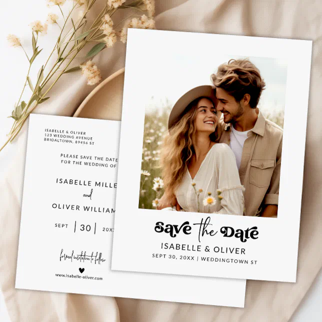 Simple Modern Photo Elegant Wedding Save the Date Invitation Postcard ...