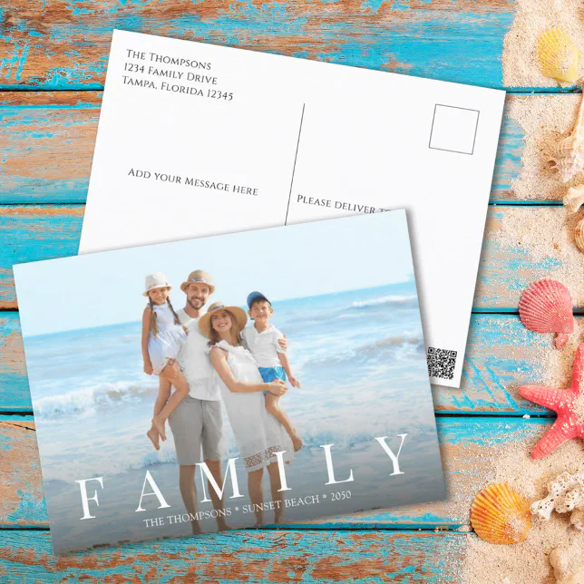 Simple Modern Photo Family Minimalist Custom Postcard | Zazzle