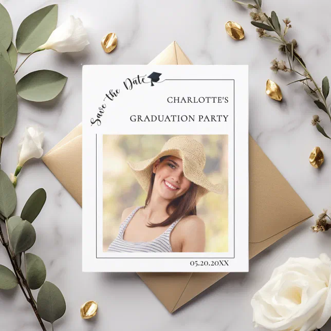 Simple modern photo Graduation Save the Date card | Zazzle