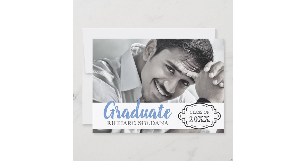 Simple Modern Photo Guy Graduation Invitation | Zazzle