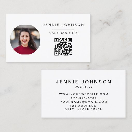 Simple Modern Photo Minimal QR CODE Business Card | Zazzle