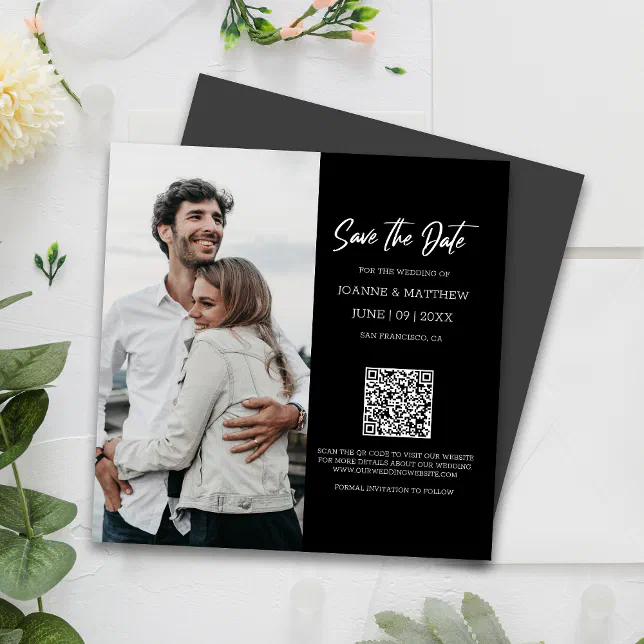 Simple Modern Photo QR Code Save The Date Magnet | Zazzle