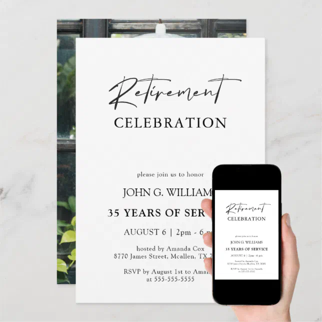 Simple Modern Photo Retirement Invitation | Zazzle