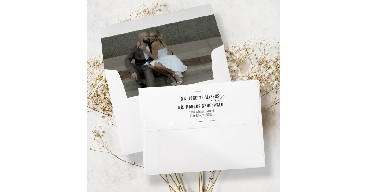 Simple Modern Photo Self Addressed Wedding Invite Envelope | Zazzle