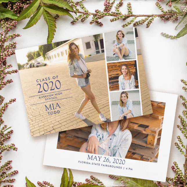 Simple Modern Photo Strip Graduation Announcement | Zazzle