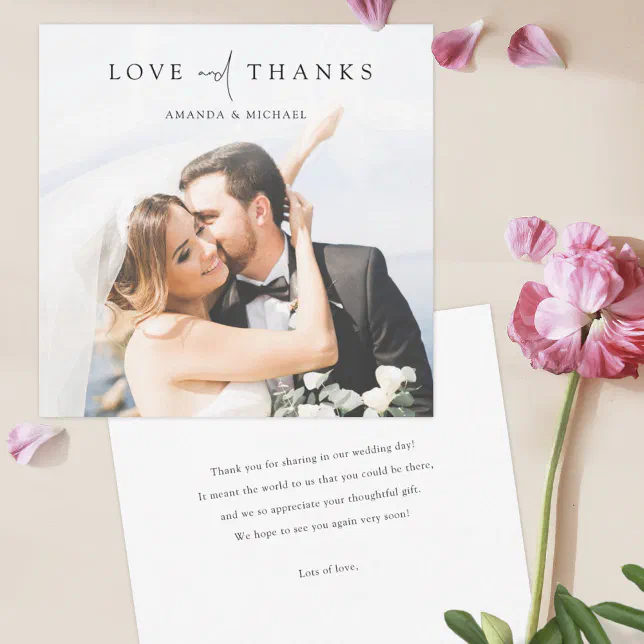 Simple Modern Photo Thank You Wedding Card | Zazzle