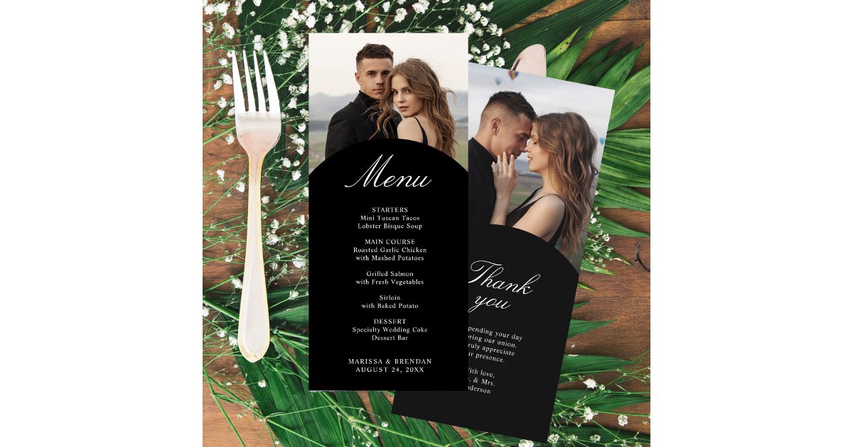 Simple & Modern Photo Wedding Menu Card | Zazzle