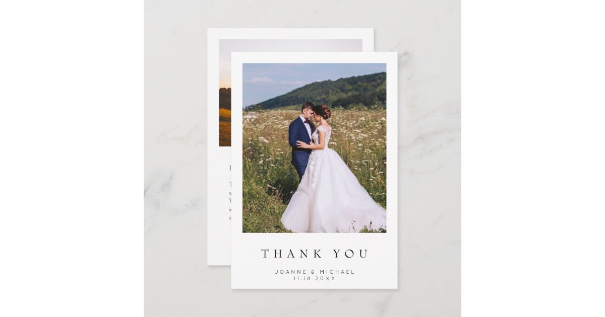 Simple Modern Photo Wedding Thank You Card W Note Zazzle