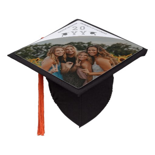 Simple Modern Photo Year Gray Graduation Cap Topper | Zazzle