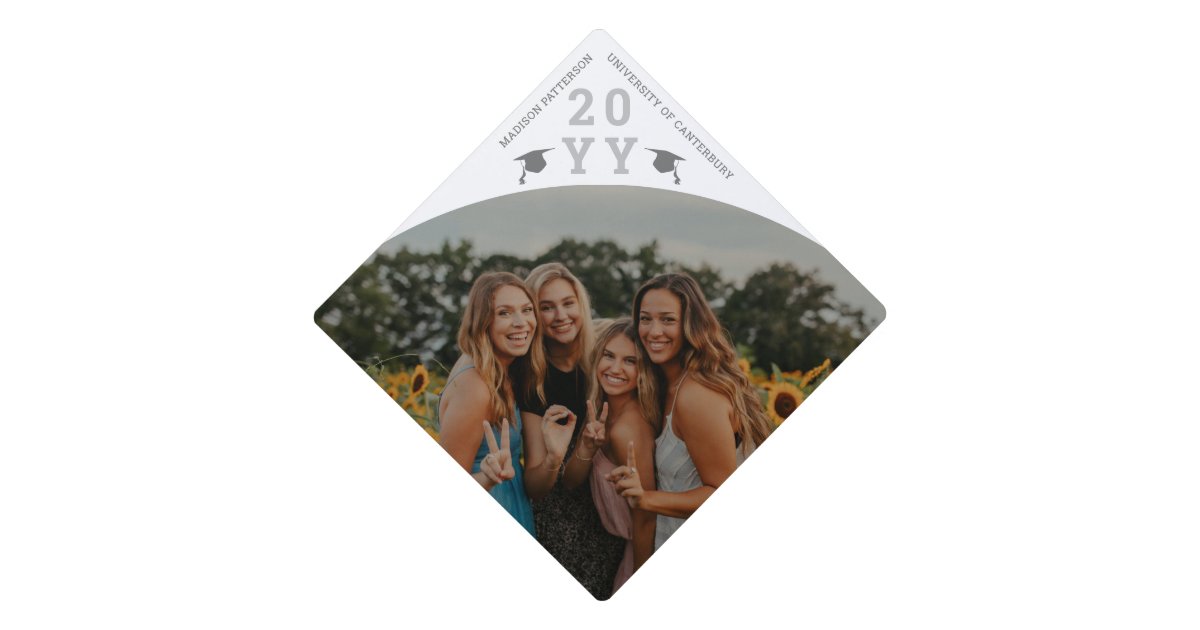 Simple Modern Photo Year Gray Graduation Cap Topper | Zazzle