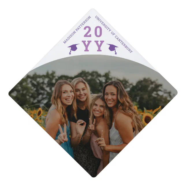 Simple Modern Photo Year Purple Graduation Cap Topper | Zazzle