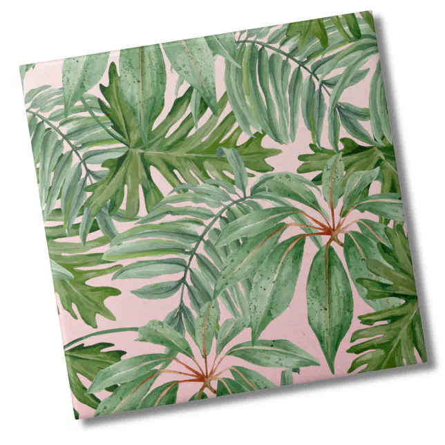 Simple Modern Pink Palm Leaf Tropical Floral Ceramic Tile | Zazzle