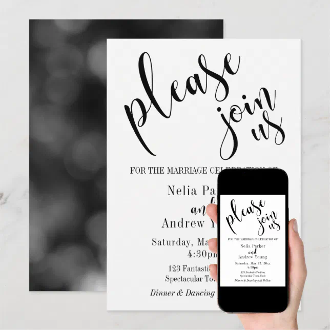 Simple, Modern "Please Join Us" Typography Wedding Invitation | Zazzle