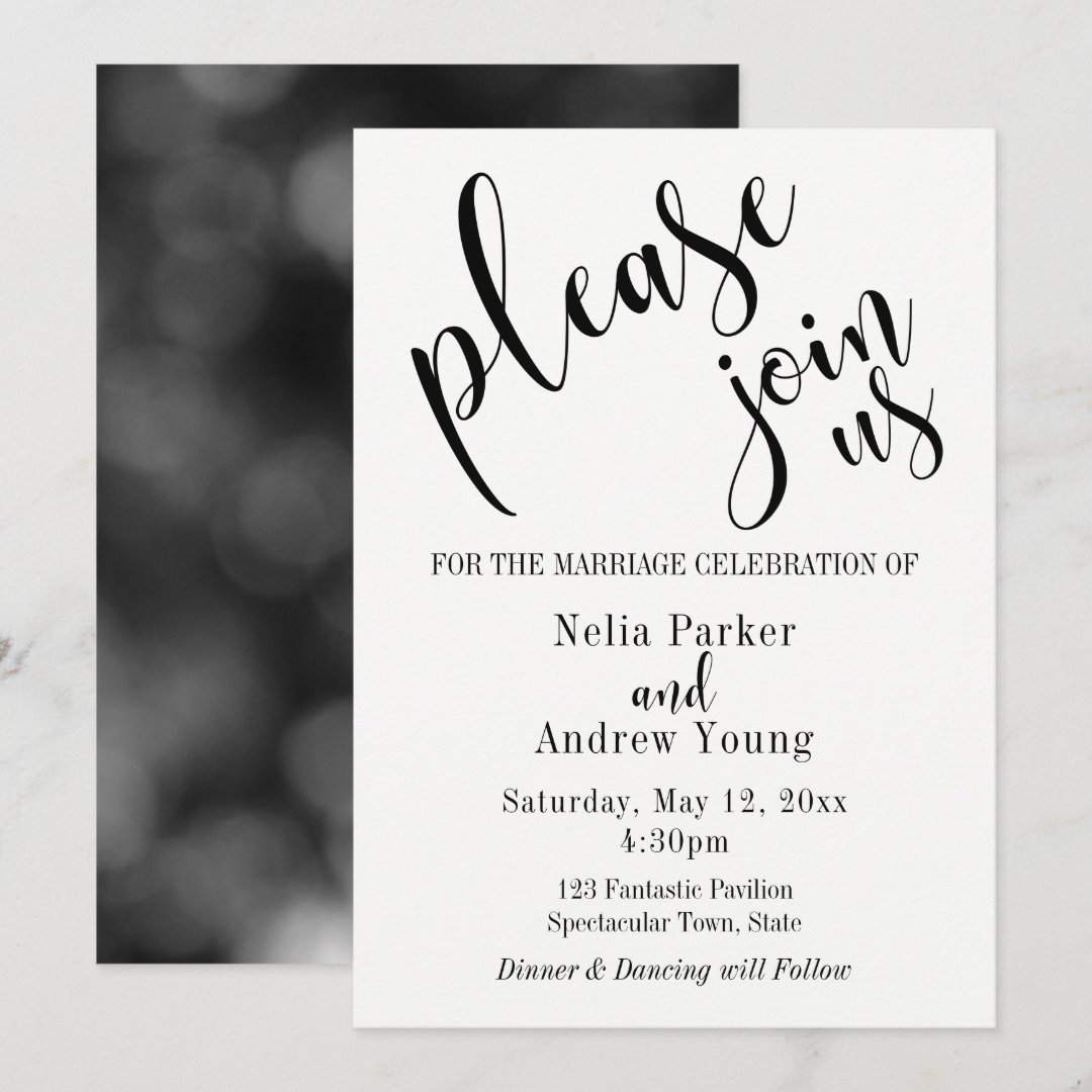 Simple, Modern "Please Join Us" Typography Wedding Invitation | Zazzle