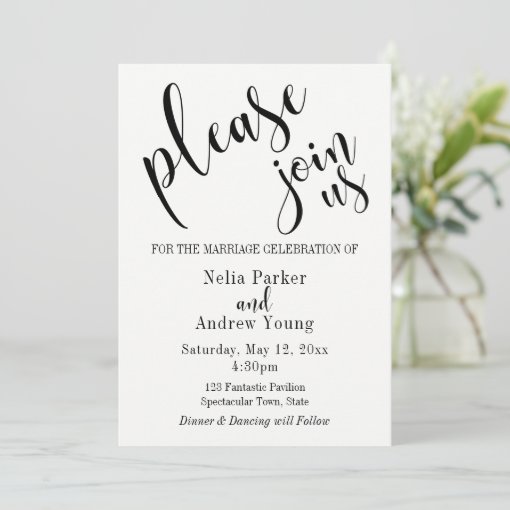 Simple, Modern "Please Join Us" Typography Wedding Invitation | Zazzle