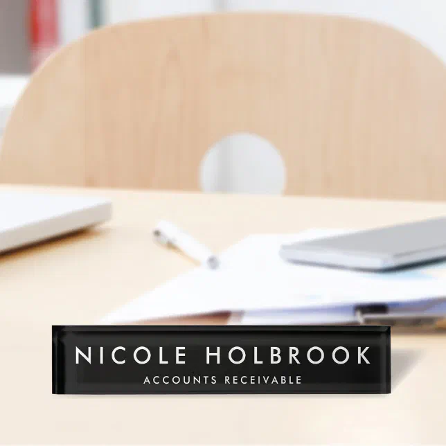 Simple Modern Professional Black & White Desk Name Plate | Zazzle