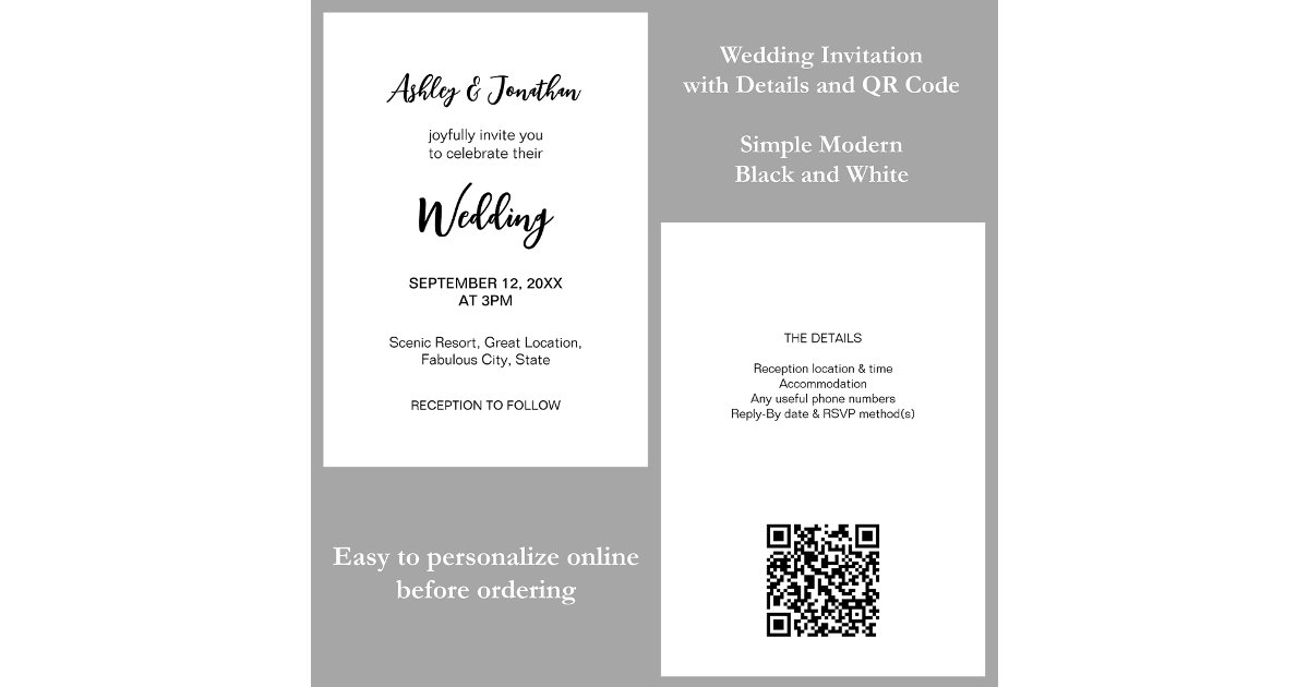 Simple Modern QR Code RSVP Wedding Invitation | Zazzle