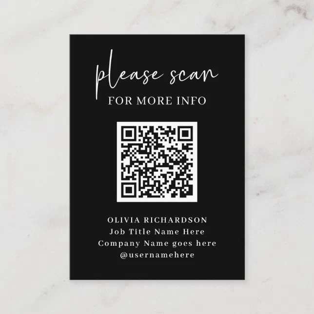 Simple Modern QR Code with Logo Back | Black Business Card | Zazzle