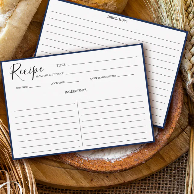 Simple Modern Recipe Card Navy Blue | Zazzle