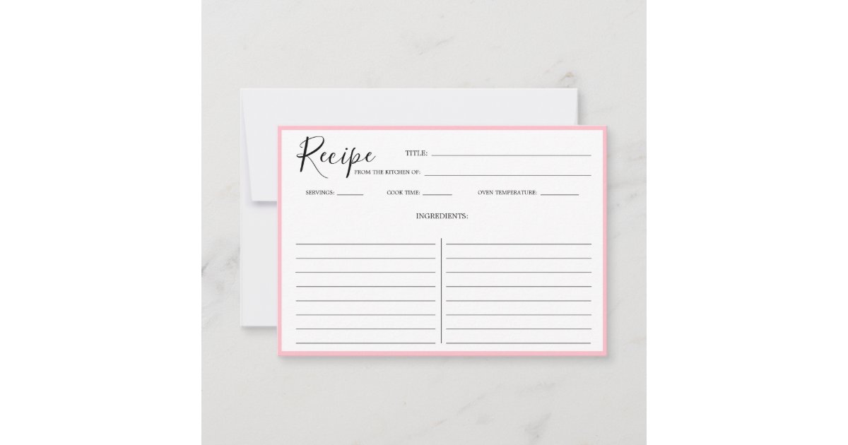 Simple Modern Recipe Card Pink | Zazzle