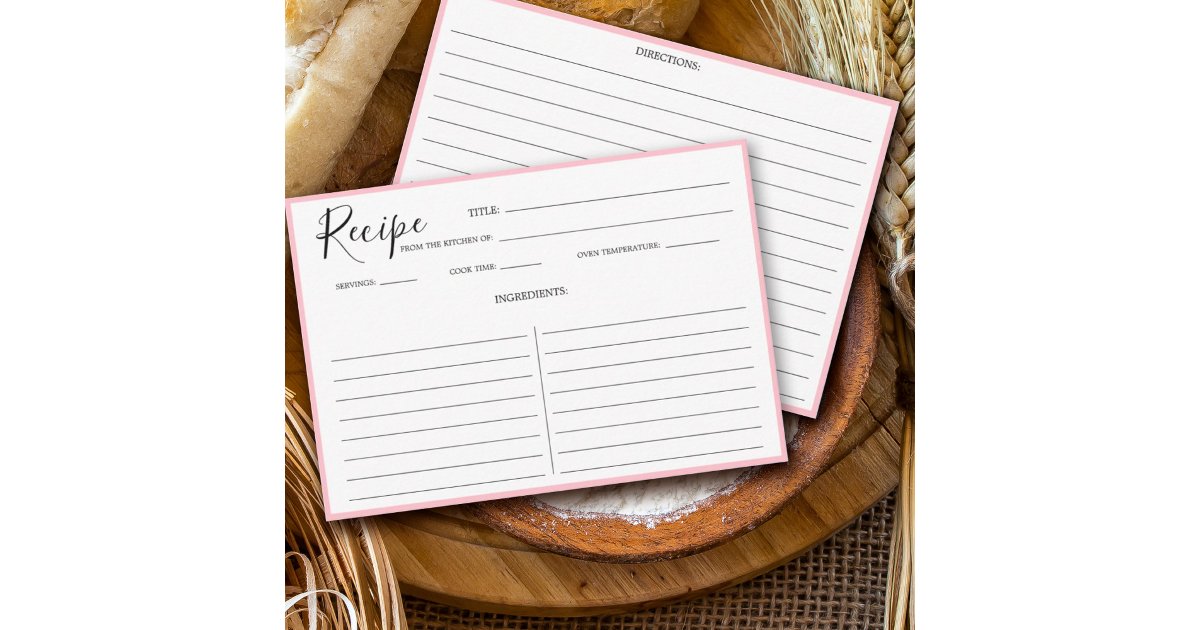 Simple Modern Recipe Card Pink | Zazzle