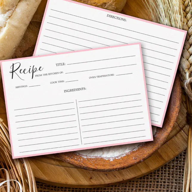 Simple Modern Recipe Card Pink | Zazzle