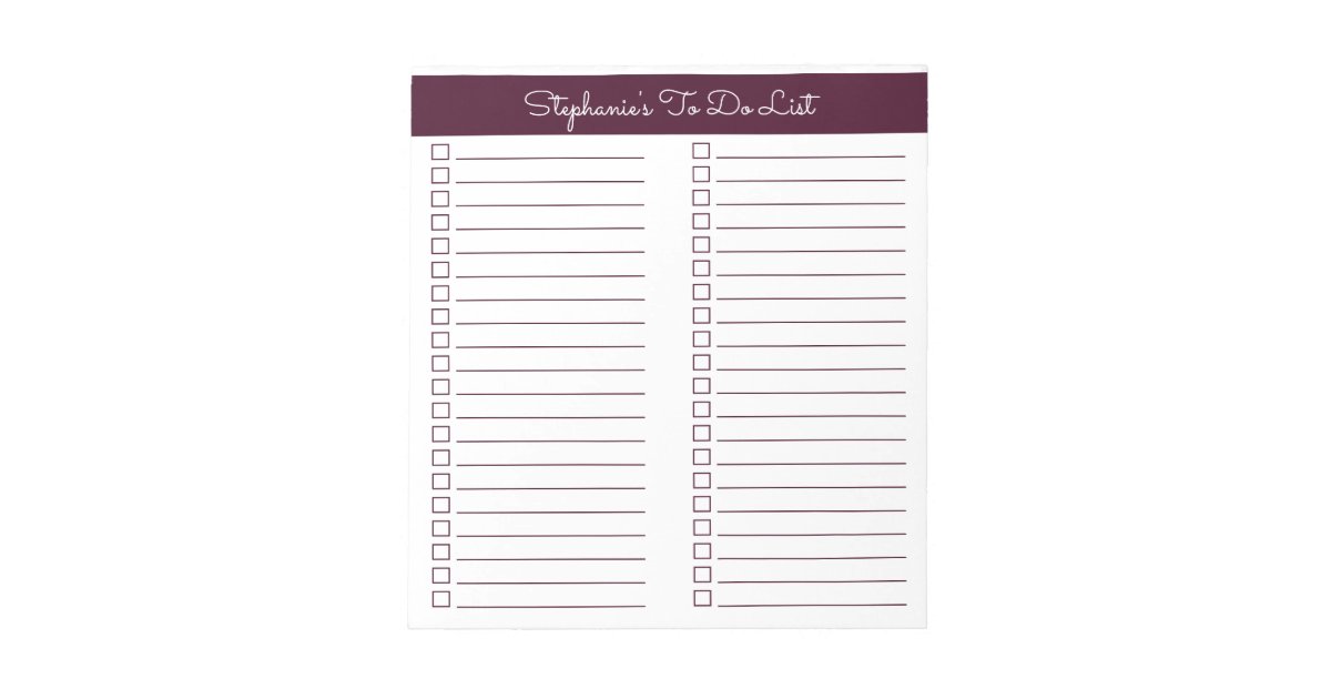 Simple Modern Red Brown Two Column Checklist Notepad | Zazzle
