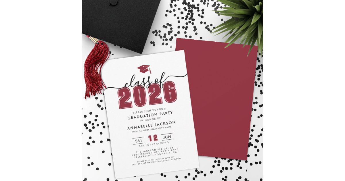 Simple Modern Red Graduation Party Invitation | Zazzle
