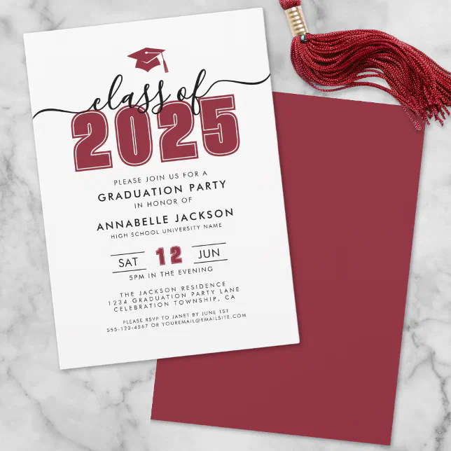 Simple Modern Red Graduation Party Invitation | Zazzle